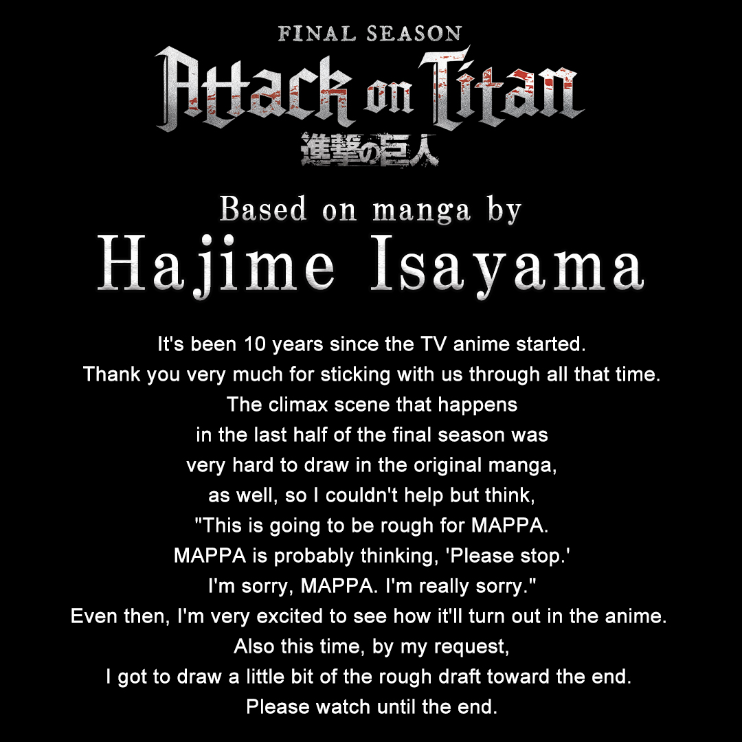 BIG statement from Isayama - Forums - MyAnimeList.net