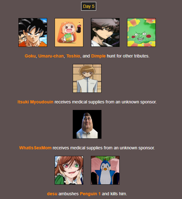 MAL Hunger Games Sim: Vers1? (150 - ) - Forums - MyAnimeList.net
