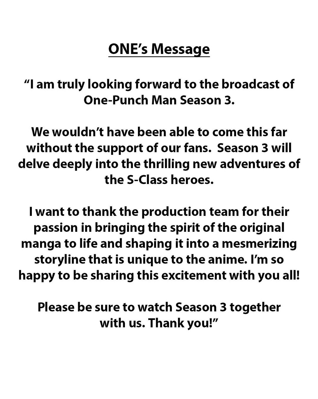 The Author (One)'s message for OPM 3 - Forums - MyAnimeList.net