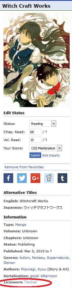 Licensed Status and/or Publishers for Manga - Forums - MyAnimeList.net