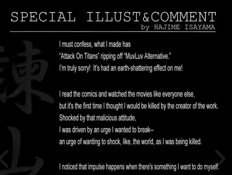 Isayama comment on Muv-luv Alternative manga - Forums - MyAnimeList.net