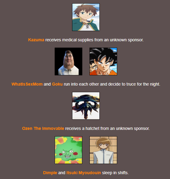 MAL Hunger Games Sim: Vers1? (150 - ) - Forums - MyAnimeList.net