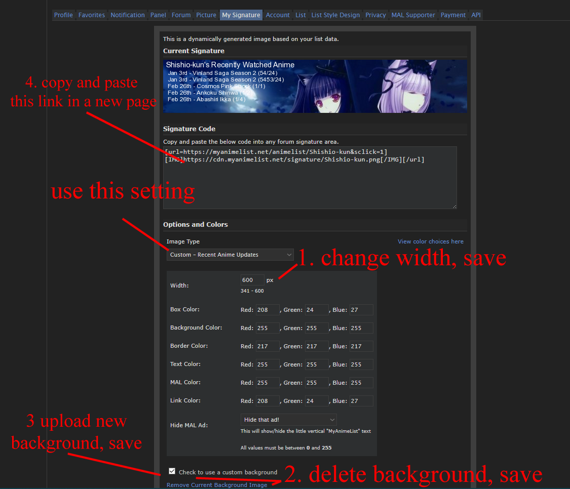 MAL List Signature only shows a black box - Forums - MyAnimeList.net