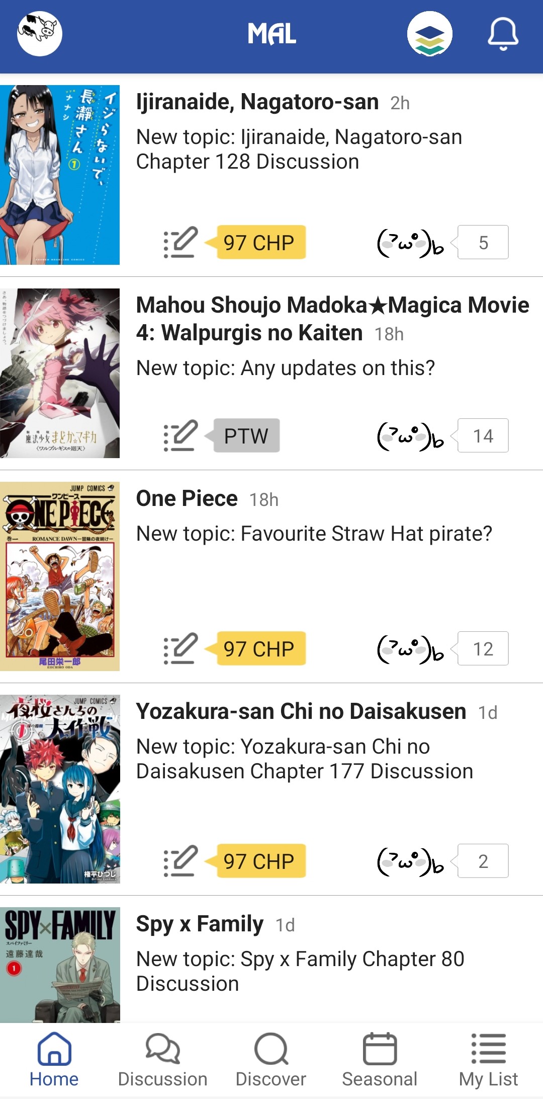 All manga have same chapter count on MAL app home page. - Forums ...
