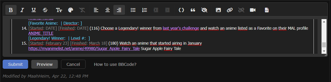 BBCode - Forums - MyAnimeList.net