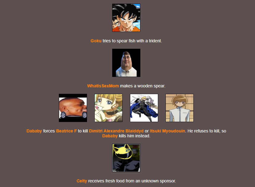 MAL Hunger Games Sim: Vers1? (150 - ) - Forums - MyAnimeList.net