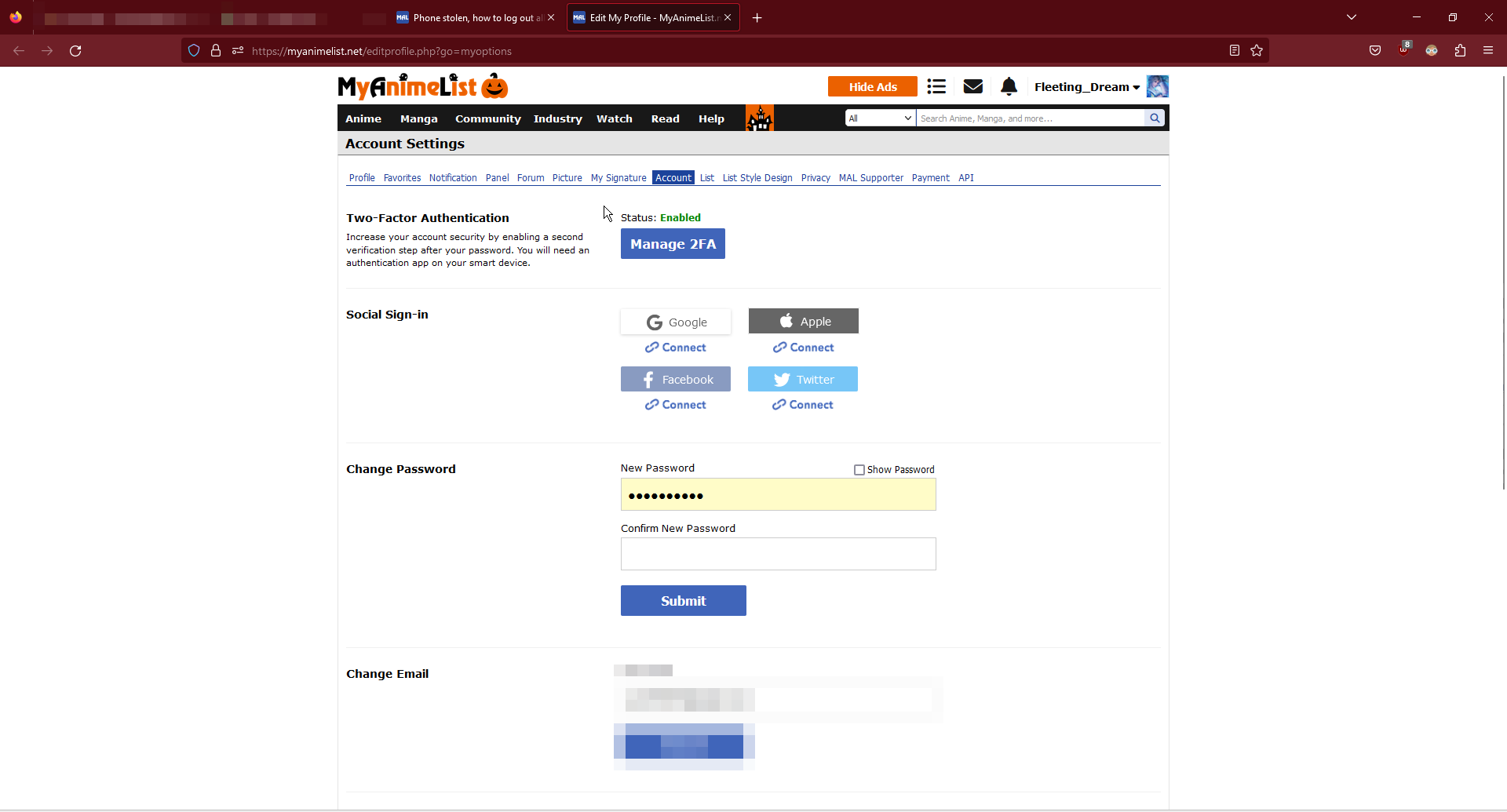 Phone stolen, how to log out all devices ? - Forums - MyAnimeList.net