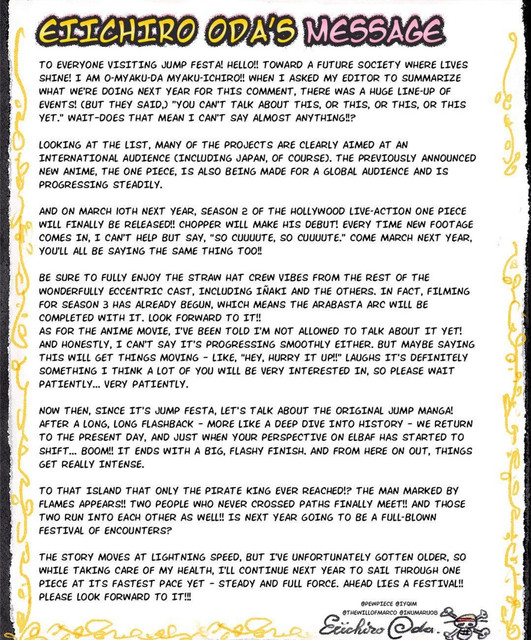Oda's Jump Festa message 2025 - Forums - MyAnimeList.net