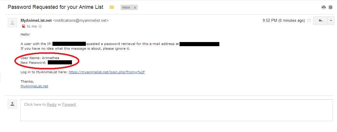 Can't change password - Forums - MyAnimeList.net