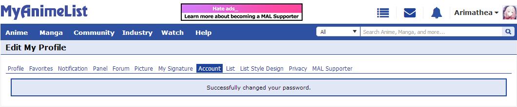 Can't change password - Forums - MyAnimeList.net